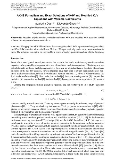 Pdf Akns Formalism And Exact Solutions Of Kdv And Modified Kdv Equations With Variable
