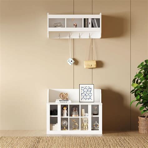 Multi Functional Hall Tree With 4 Hidden Hanging Hooks Brown Wood