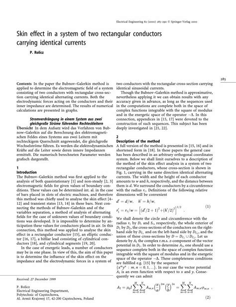 Pdf Skin Effect In A System Of Two Rectangular Conductors Carrying Identical Currents