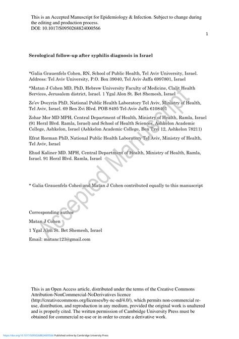 Pdf Serological Follow Up After Syphilis Diagnosis In Israel