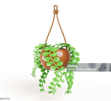 가정 인테리어 장식을 위한 꽃 걸이 냄비에 있는 3d 집 식물 잎 Biophilia 담쟁이 덩굴 또는 쑥이있는 녹색 긴 덩굴 가지 등반 식물 고립 된 만화 렌더링 아이콘 0
