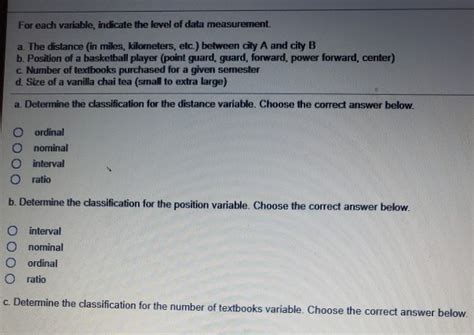 solved for each variable indicate the level of data