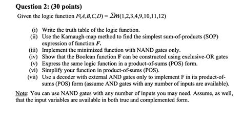 Solved Question 2 30 Points Given The Logic Function