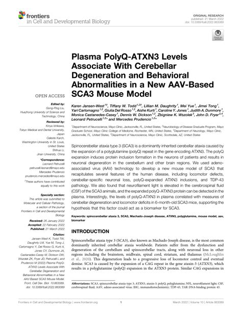Pdf Plasma Polyq Atxn3 Levels Associate With Cerebellar Degeneration And Behavioral