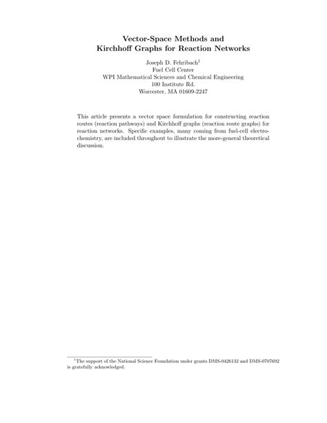PDF VECTOR Space Methods And Kirchhoff Graphs For Reaction Networks