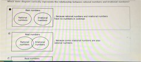 Solved Which Venn Diagram Correctly Represents The Relationship Between Rational Numbers And