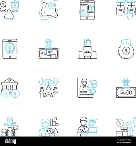 Cyber Finance Linear Icons Set Cryptocurrency Blockchain Digital