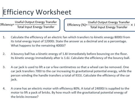 Gcse Energy Energy And Efficiency Worksheet Teaching Resources