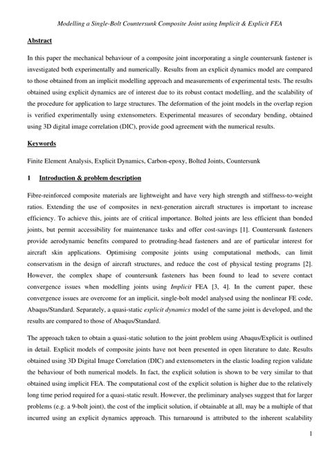 pdf finite element modelling of countersunk composite joints with