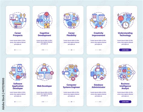 Coding Concepts Onboarding Mobile App Screen Set Programming