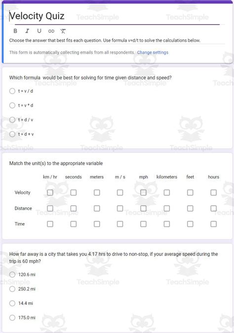 Physics Google Form Test Velocity By Teach Simple