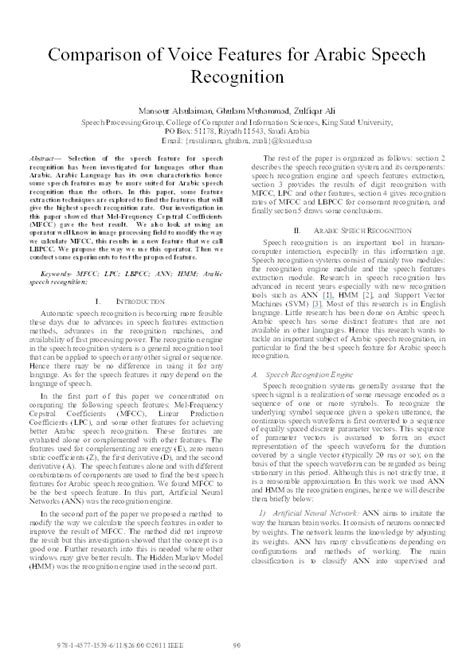 Pdf Comparison Of Voice Features For Arabic Speech Recognition