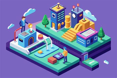 A Vibrant Isometric City Layout Showcases People Engaged With Buildings