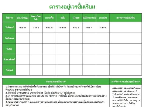 Excel Of ตารางอยู่เวรเพื่อทำความสะอาด Xlsx Wps Free Templates