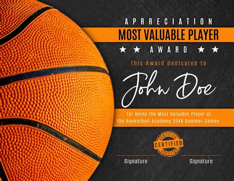 Certificate Of Basketball Mvp Award Template 49422385 Template