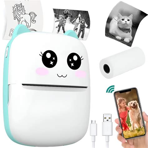 Портативный мини принтер с Bluetooth рулон термобумаги Голубой