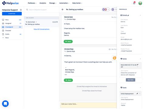 Shared Mailbox Freshsales Integration Helpwise Product Updates