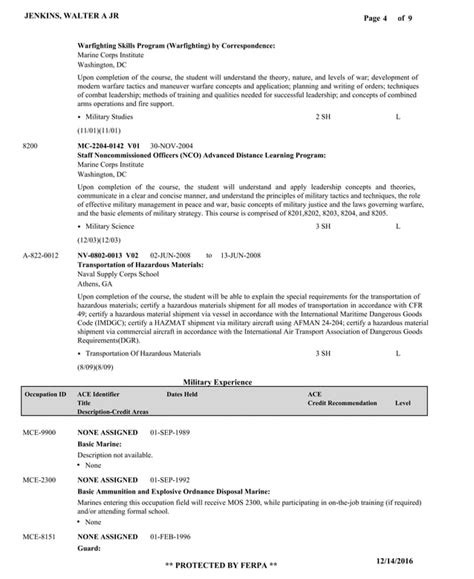 Jenkins Military JST Transcript PDF Education