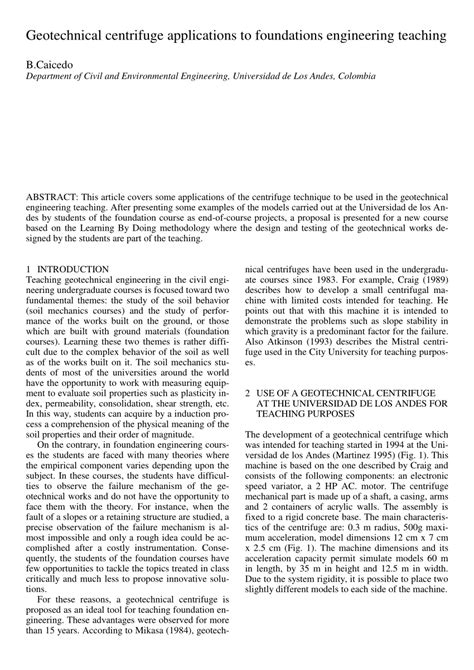 Pdf Geotechnical Centrifuge Applications To Foundations Engineering Teaching