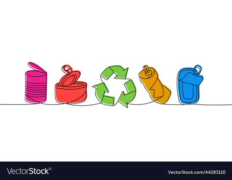 Set Of Cans One Line Colored Continuous Drawing Vector Image