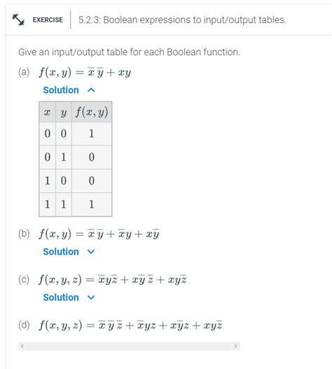 Solved Boolean Expressions To Input Output Tables Chegg