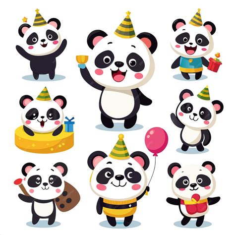 A Collection Of Pandas With A Party Hat On Them Premium Ai Generated
