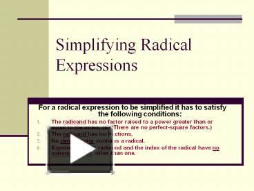 PPT Simplifying Radical Expressions PowerPoint Presentation Free To View Id Bada NjJjM