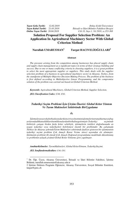 Pdf Solution Proposal For Supplier Selection Problem An Application