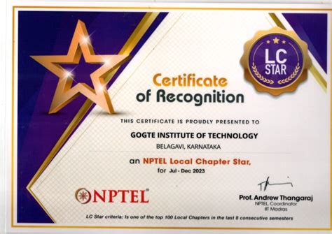 Nptel Certificate Of Recognition Gogte Institute Of Technology