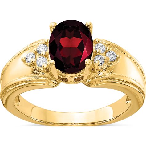 14k Yellow Gold 8x6mm Oval Garnet Aa Diamond Ring Size 6 Made In