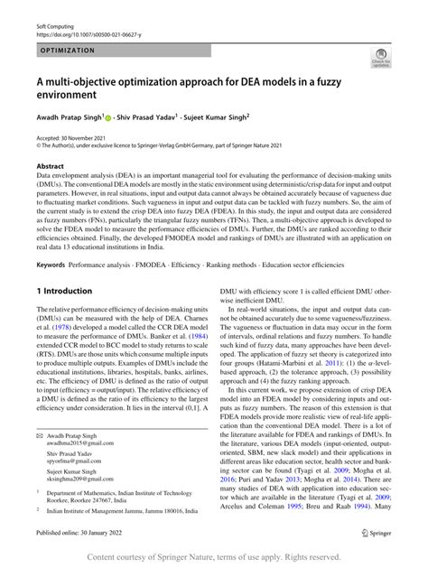 Pdf A Multi Objective Optimization Approach For Dea Models In A Fuzzy