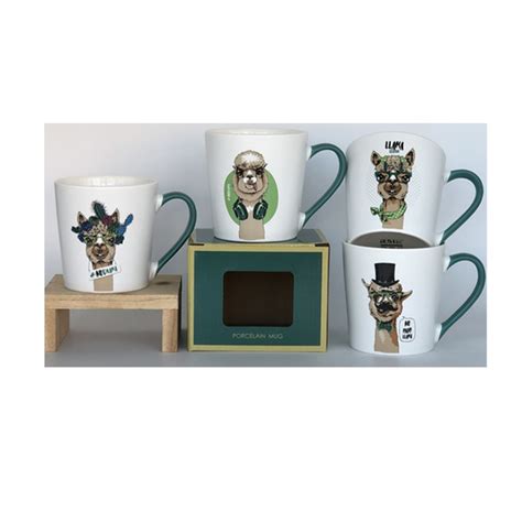 Taza ceramica 400ml alpacas blanco y verde surtido | Novex
