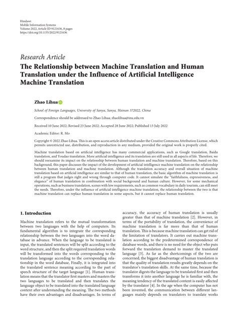 Pdf The Relationship Between Machine Translation And Human
