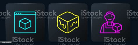 라인 3d 프린터 그래픽 디자이너 및 아이소메트릭 큐브를 설정합니다 검은색 사각형 버튼입니다 벡터 3차원 형태에 대한 스톡 벡터 아트 및 기타 이미지 Istock
