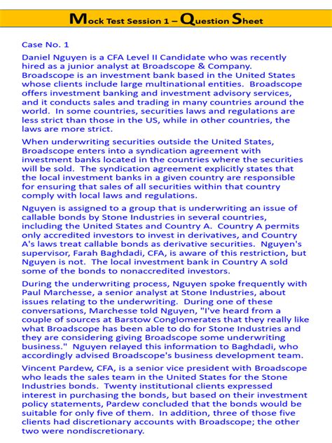 Mock Test Session 1 Question Sheet Pdf Option Finance