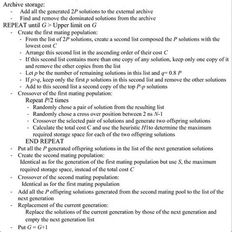 A Pseudo Code Of The Two Population Evolutionary Algorithm Download Scientific Diagram