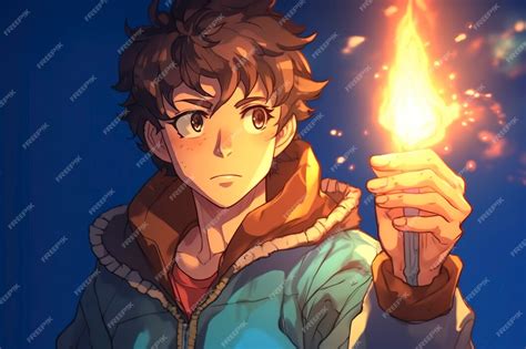 Free Photo Anime Style Character With Lit Torch