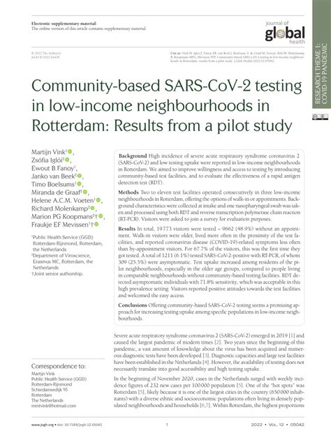 Pdf Community Based Sars Cov 2 Testing In Low Income Neighbourhoods In Rotterdam Results From