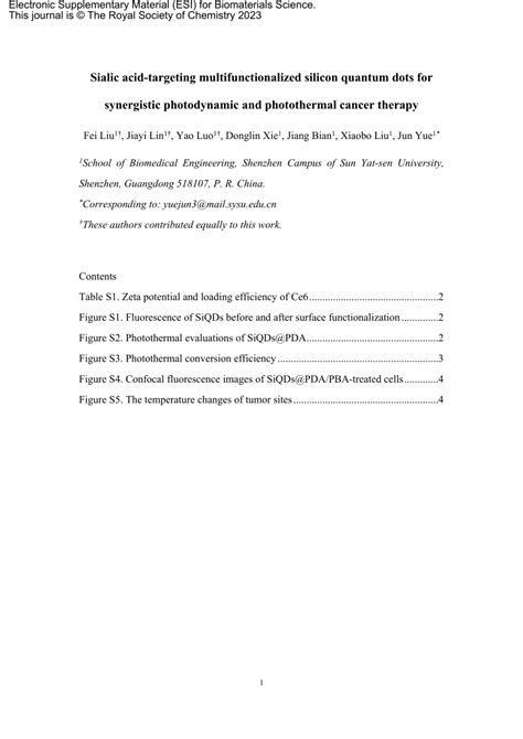 Pdf Sialic Acid Targeting Multifunctionalized Silicon Quantum Dots For Synergistic