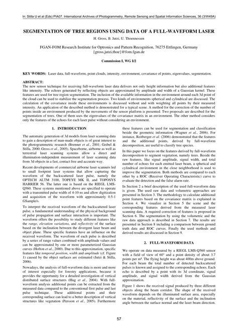 Pdf Segmentation Of Tree Regions Using Data Of A Full Waveform Laser