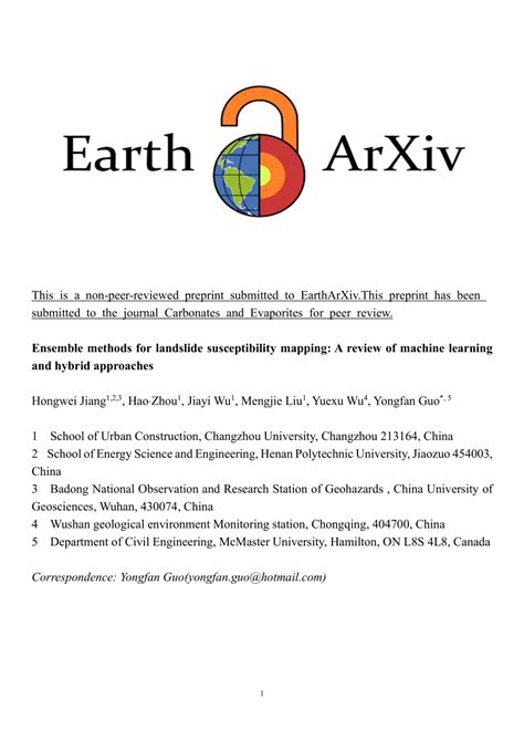 Pdf Ensemble Methods For Landslide Susceptibility Mapping A Review Of Machine Learning And