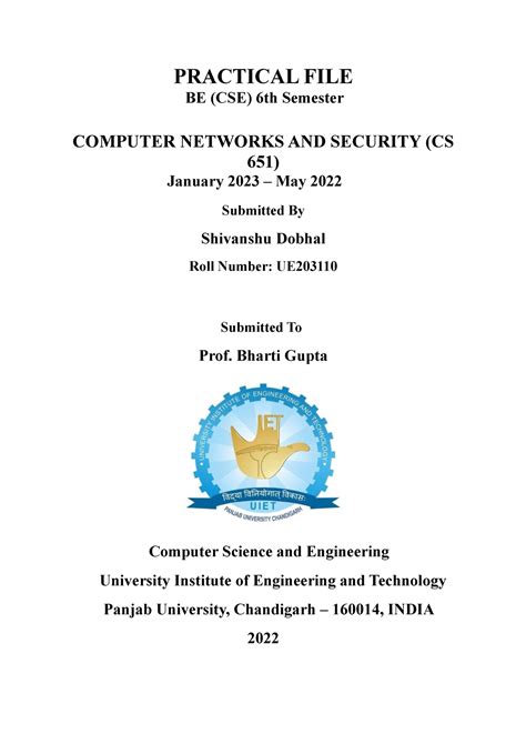 UE CNS L AB PRACTICAL FILE BE CSE Th Semester COMPUTER NETWORKS AND SECURITY CS