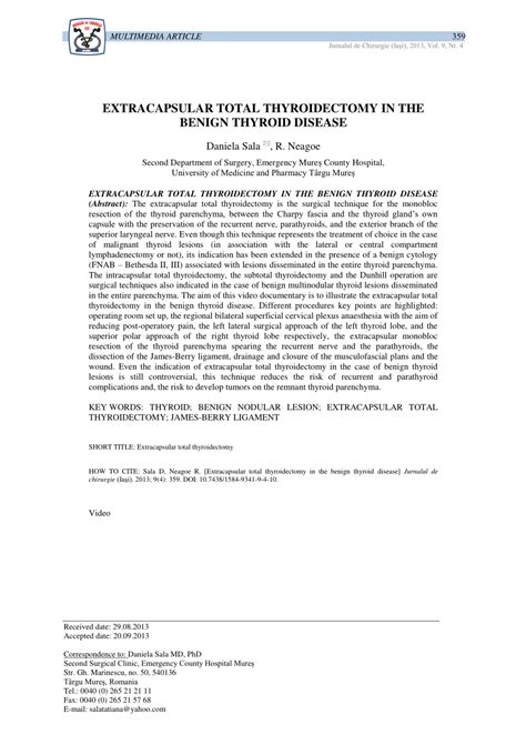 Pdf Extracapsular Total Thyroidectomy In The Benign Thyroid Disease
