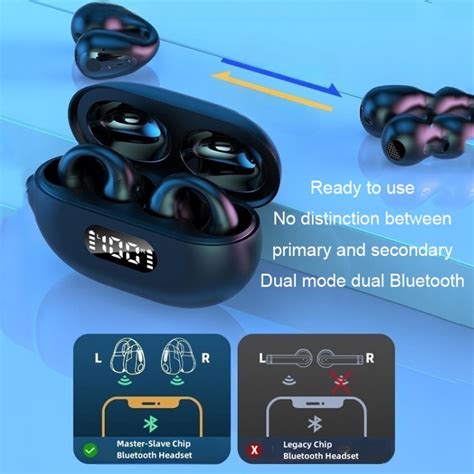 R15 Led 디지털 디스플레이 이어클립 무선 소음 차단 블루투스 헤드폰화이트