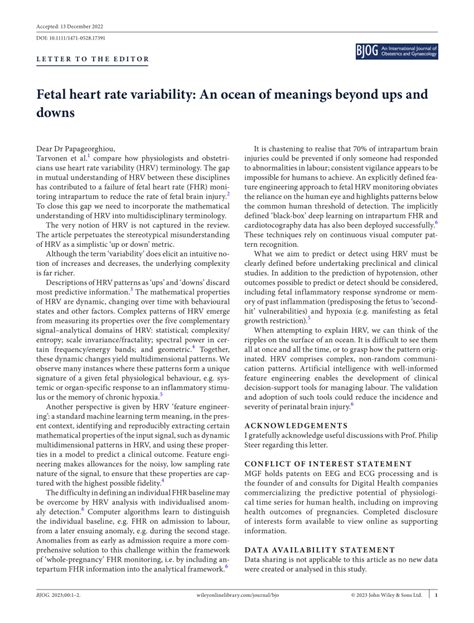 Fetal Heart Rate Variability An Ocean Of Meanings Beyond Ups And Downs Request Pdf