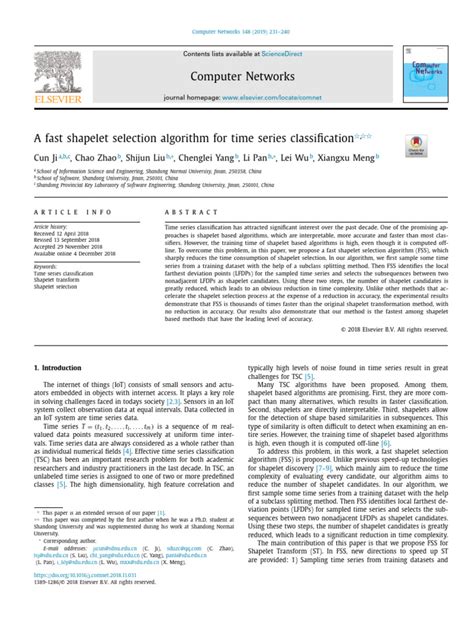 A Fast Shapelet Selection Algorithm For Time Seri Pdf Algorithms