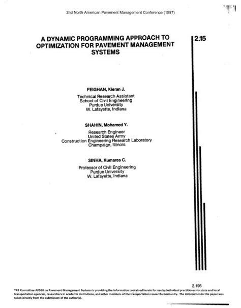 A Dynamic Programming Approach To Optimization For Pavement