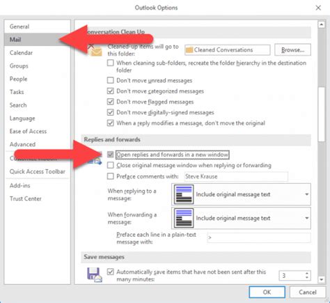 how to configure outlook to open replies and forwards in pop out window