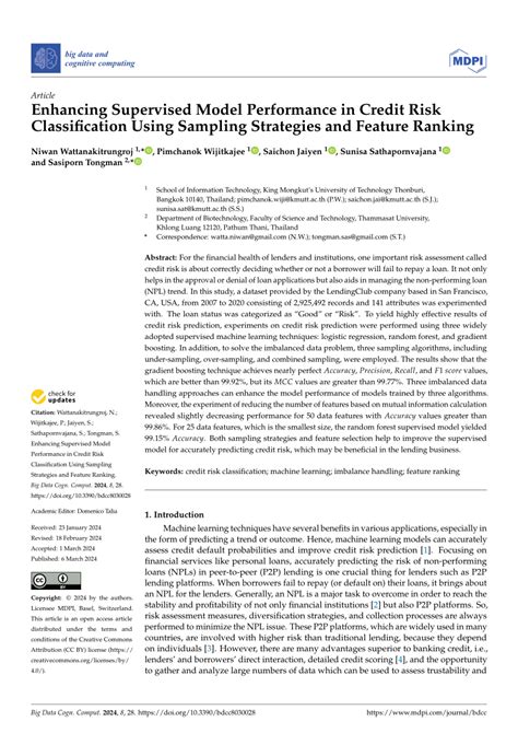 Pdf Enhancing Supervised Model Performance In Credit Risk Classification Using Sampling