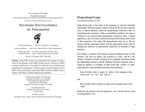 Friends Of The Sep Society Preview Of Propositional Logic Pdf